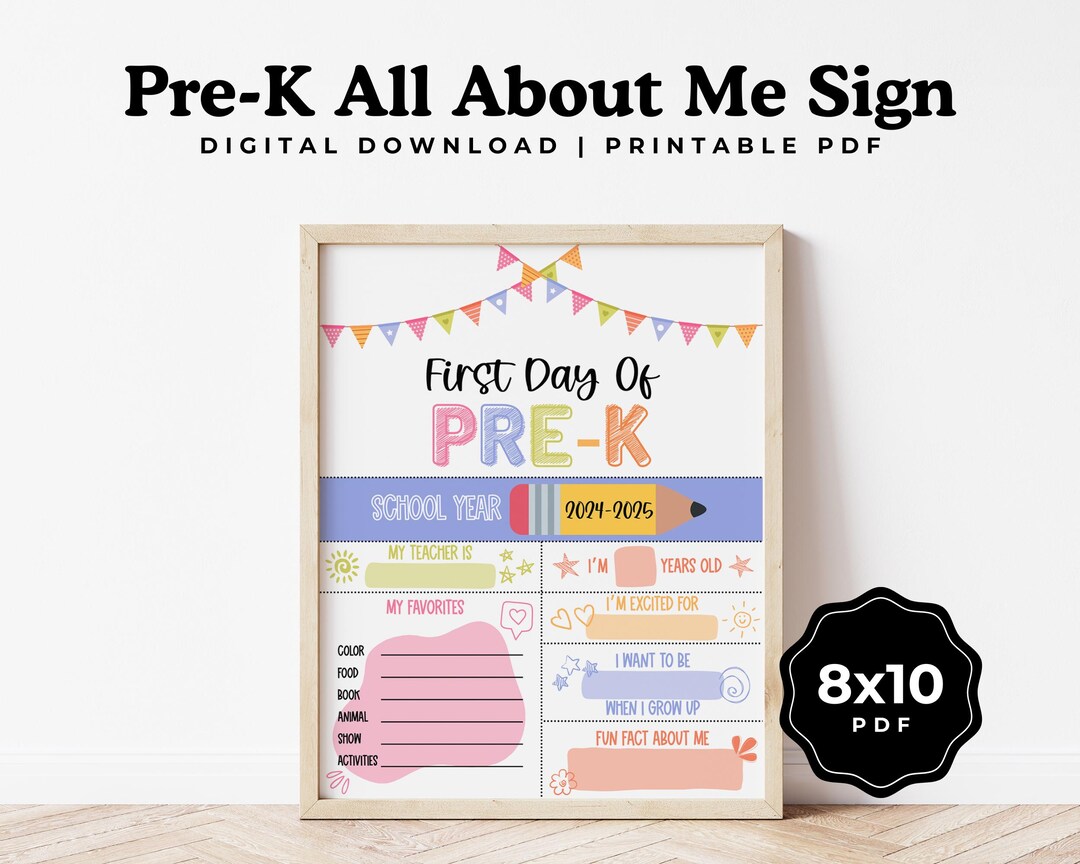 Pre-k All About Me Sign, Printable First Day of School Prek Photo Prop ...