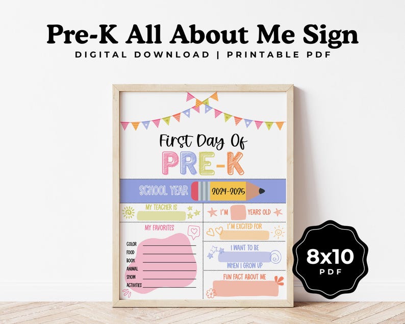 Pre-k All About Me Sign, Printable First Day of School Prek Photo Prop ...