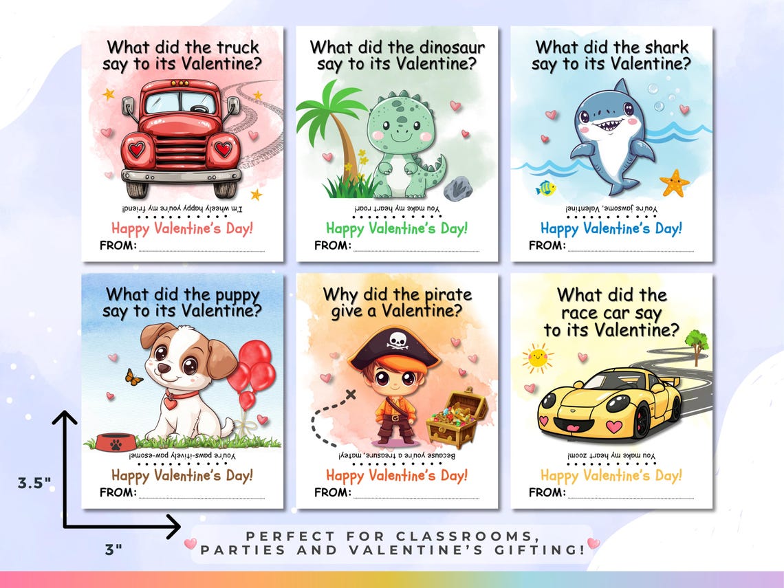 6 Kids Valentines Day Joke Cards, Printable Kids Valentine Cards for ...