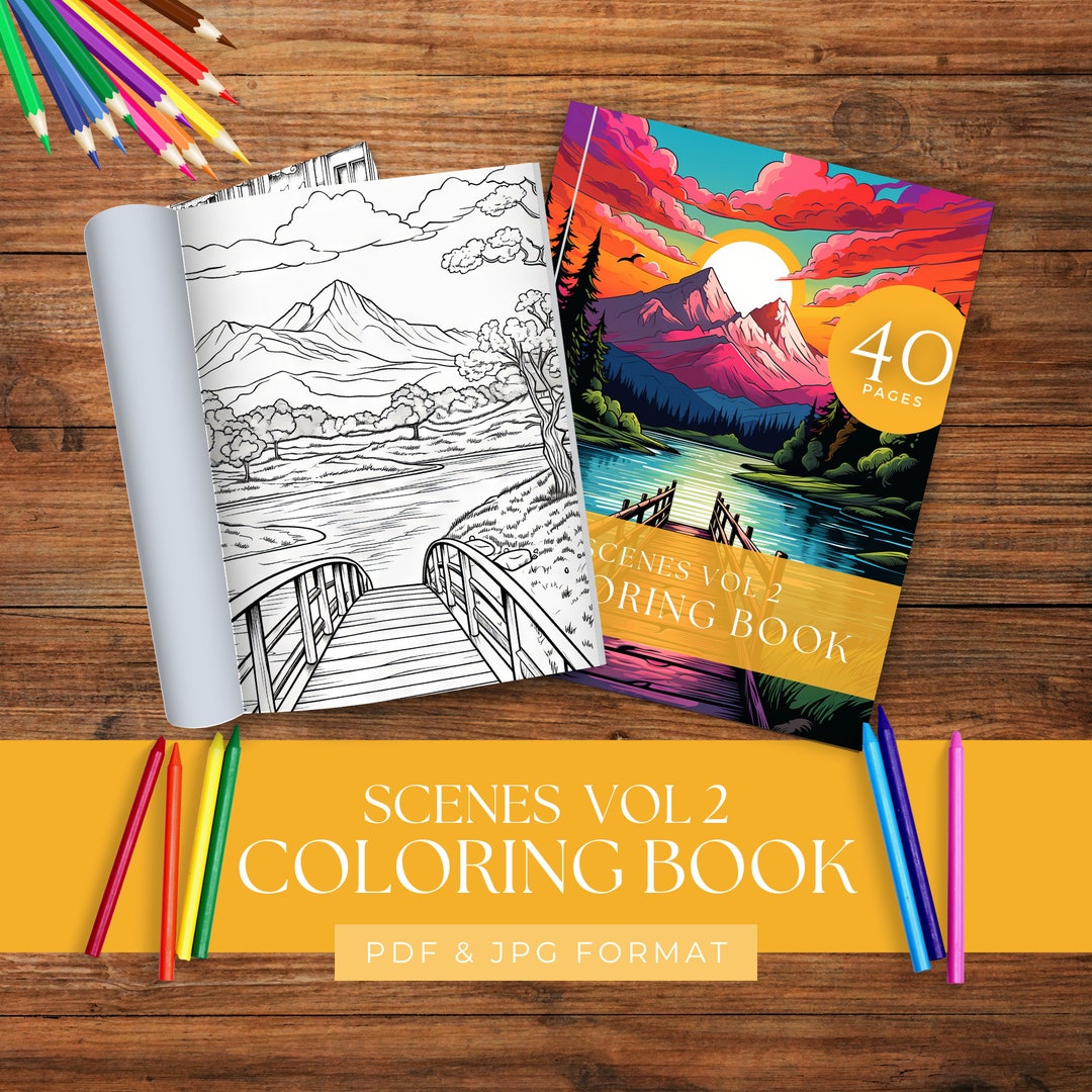 Scenery Coloring Book for Adults Landscape, Printable Coloring Pages ...
