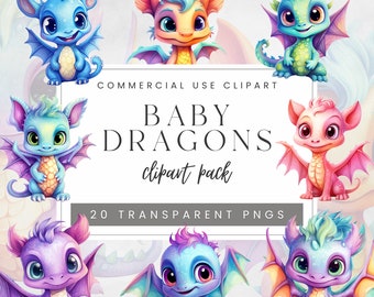 Pink Dragon Watercolor Clipart Bundle, Cute Dragon PNG, Baby Dragon ...
