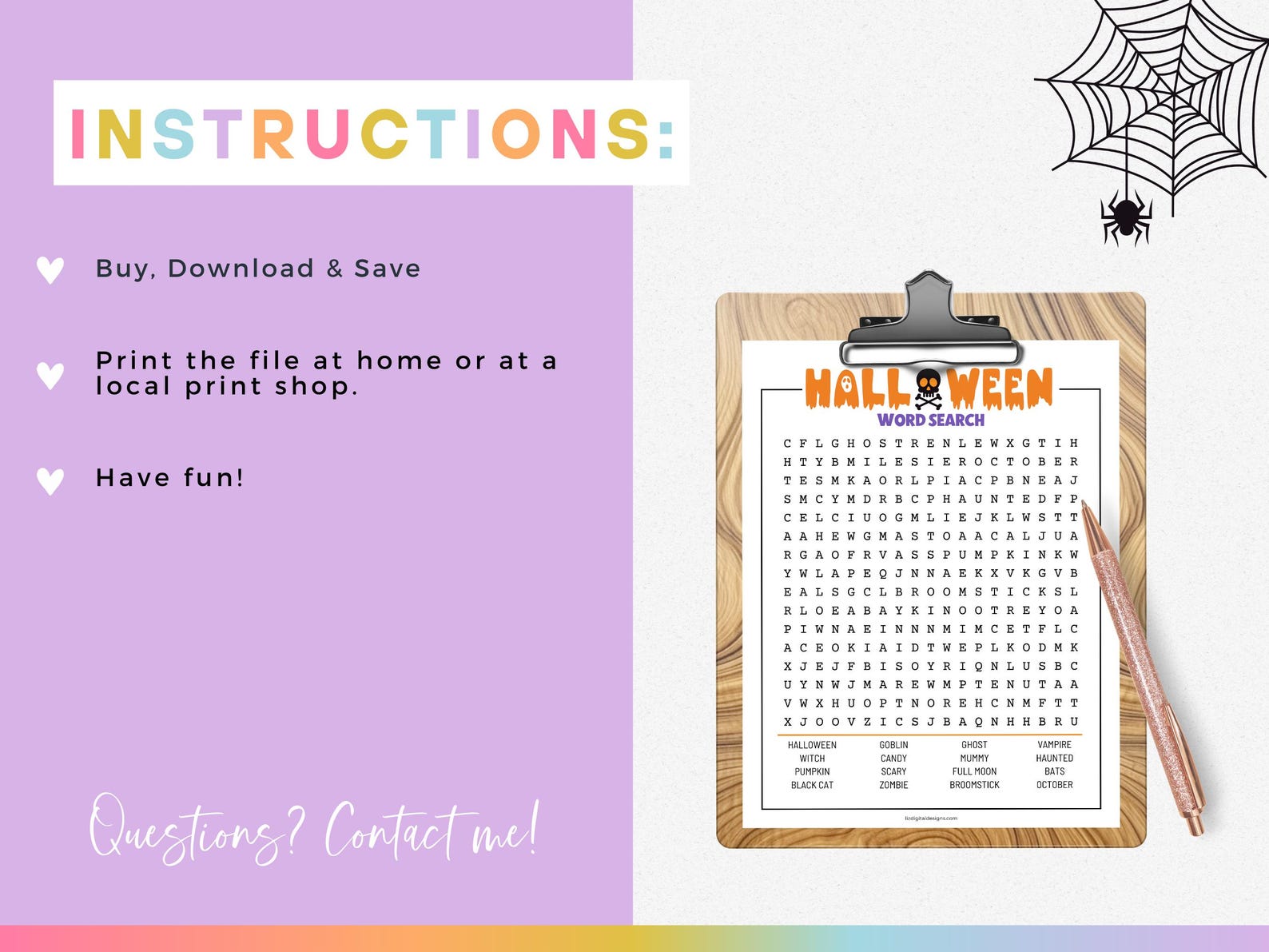 Halloween Word Search Printable, Kids Halloween Word Search, Party Game ...