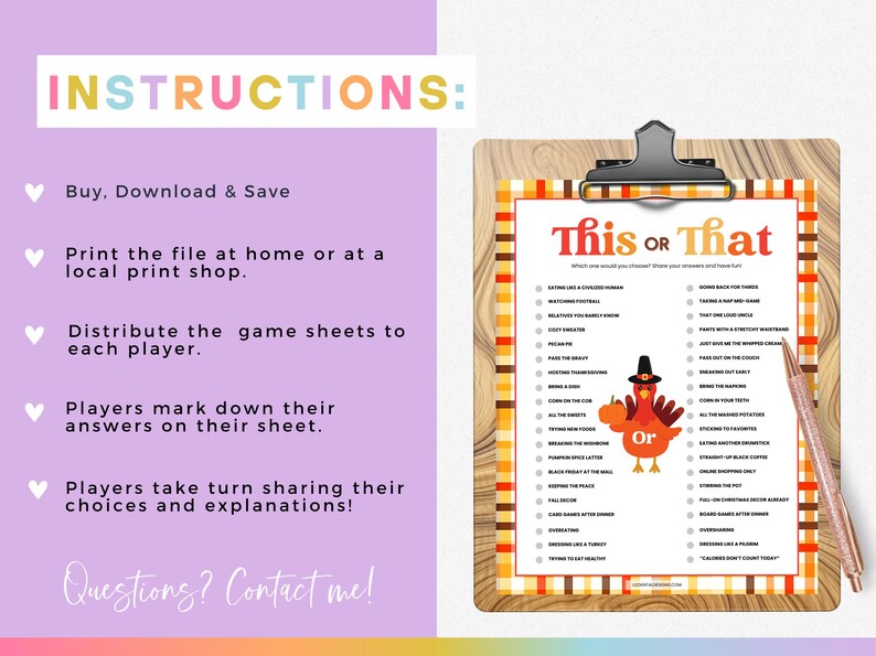 Thanksgiving Would You Rather Game, Printable This or That Party Game ...