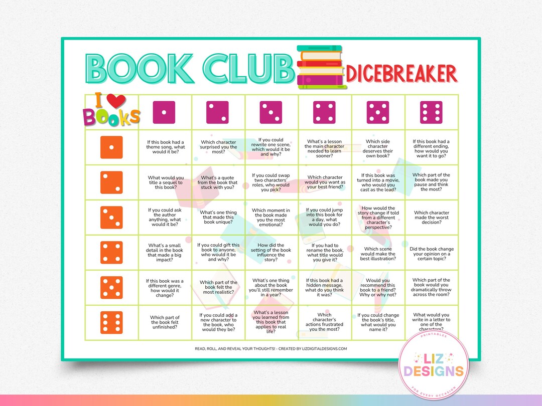 Printable Book Club Dice Game, Fun Book Club Icebreaker, Book Club ...