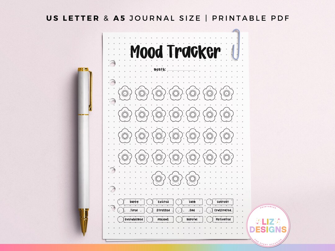 Printable Monthly Mood Tracker, Daily Happiness Coloring Page, Dot Grid ...