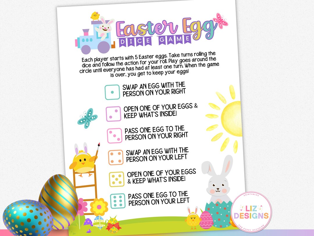 Easter Egg Dice Game Printable, Fun Easter Party Game Activity for Kids ...