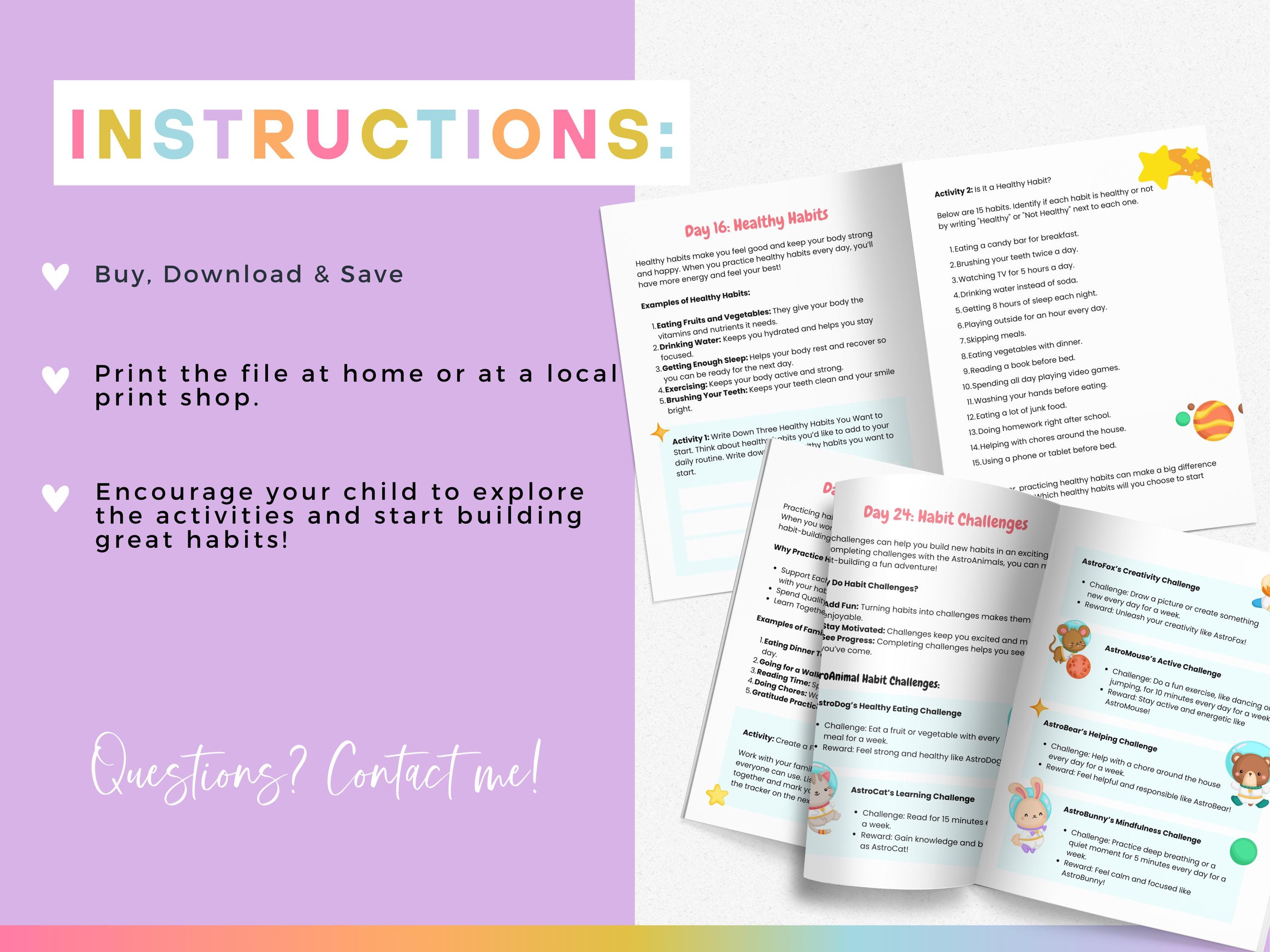 Healthy Habits Kids Activity Book, Printable Activity for Homeschool ...