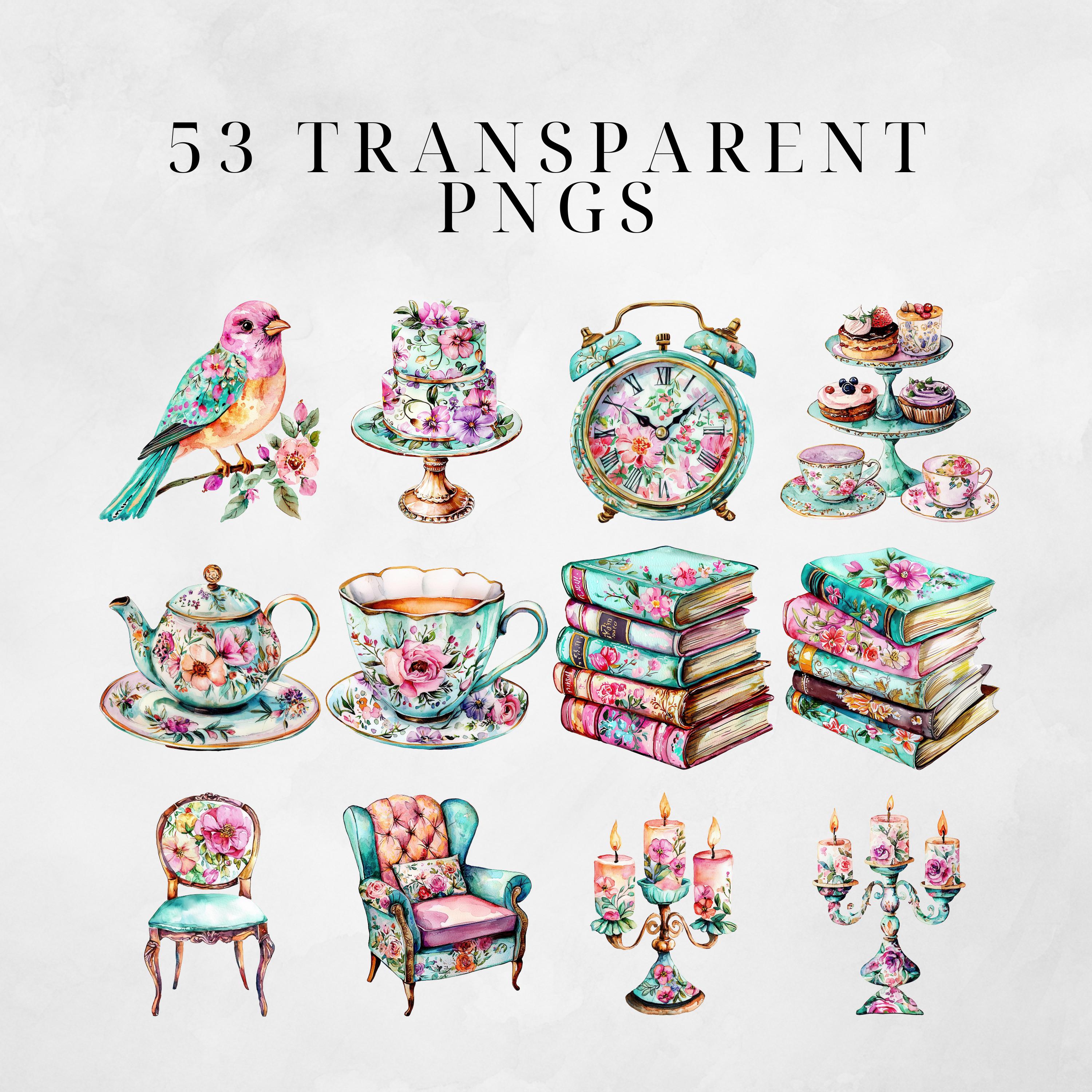 Floral Tea Party Clipart, Watercolor Teacups Clip Art, Afternoon Garden ...