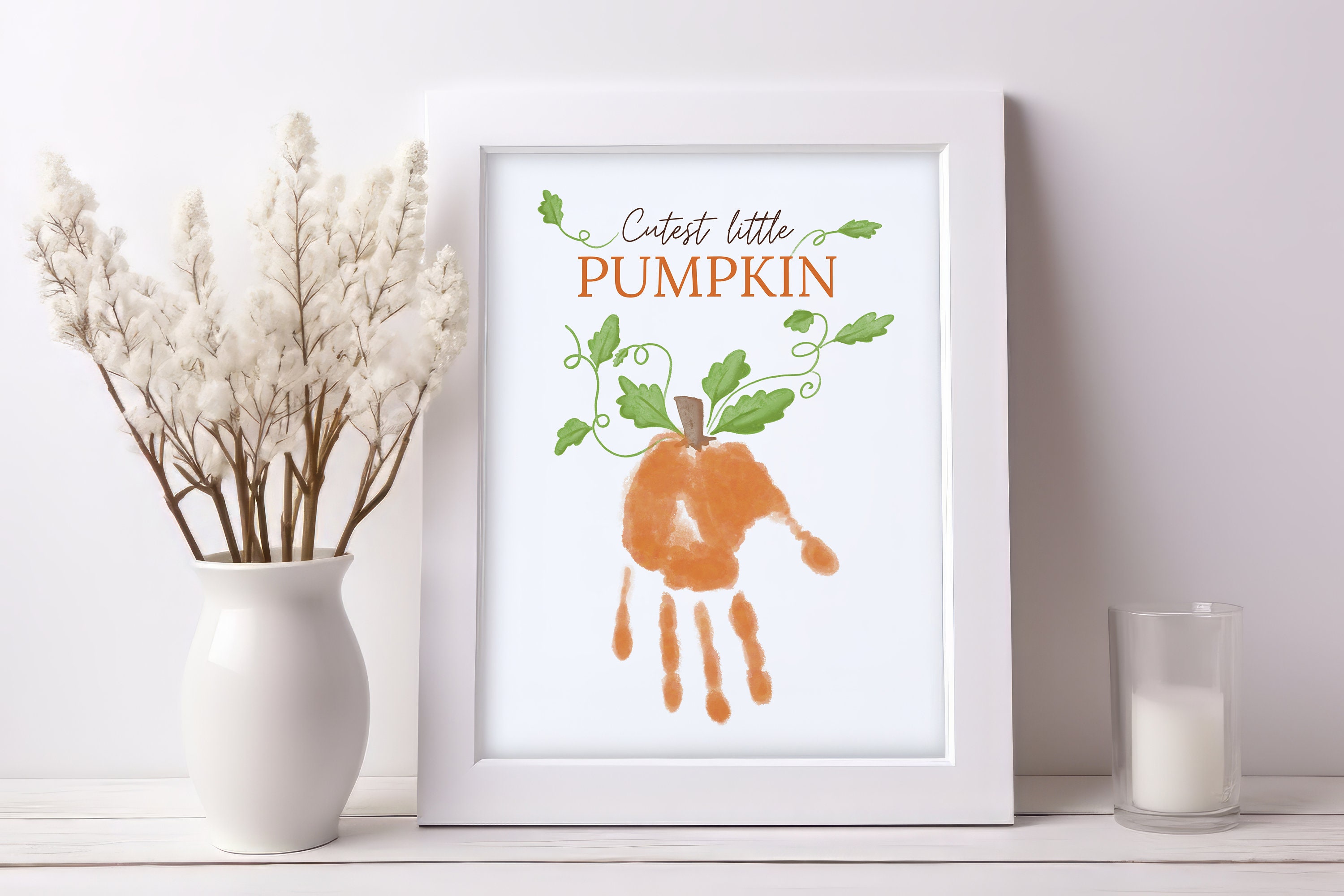 Fall Pumpkin Handprint Art Printable, Autumn Handprint Craft, Memory ...