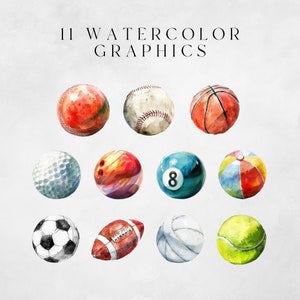 Watercolor Sports Balls Clip Art Bundle, Football Baseball Basketball ...