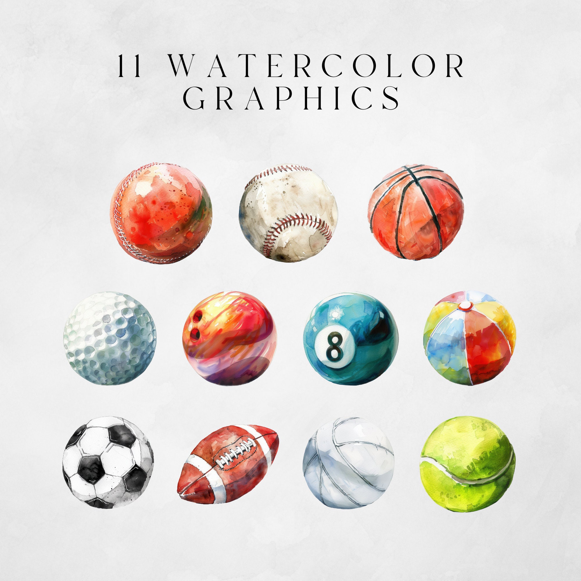 Watercolor Sports Balls Clip Art Bundle, Football Baseball Basketball ...