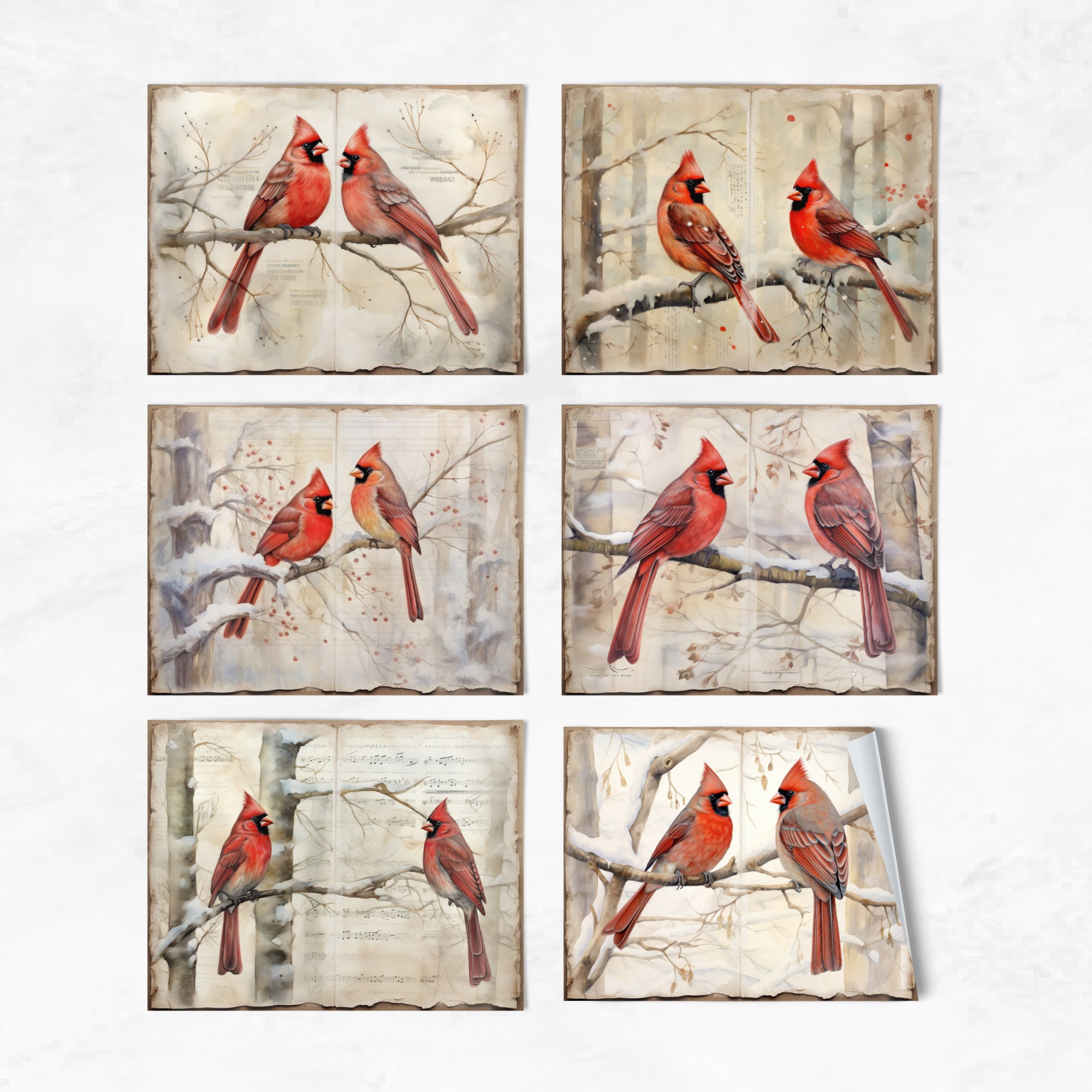 Red Cardinals Junk Journal Printable Pages for Art and Journaling, Bird ...