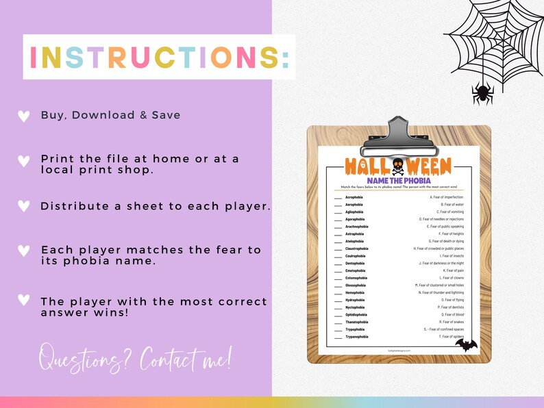 Halloween Name the Phobia Trivia Matching Game, Printable Halloween ...