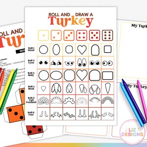 Roll and Draw a Turkey Game, Printable Thanksgiving Art Activity ...