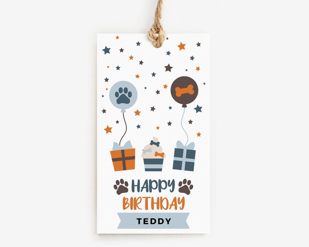 Printable Dog Birthday Party Gift Tags, Puppy Birthday Favor Tags, Dog ...