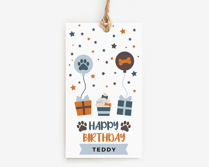 Printable Dog Birthday Party Gift Tags, Puppy Birthday Favor Tags, Dog ...