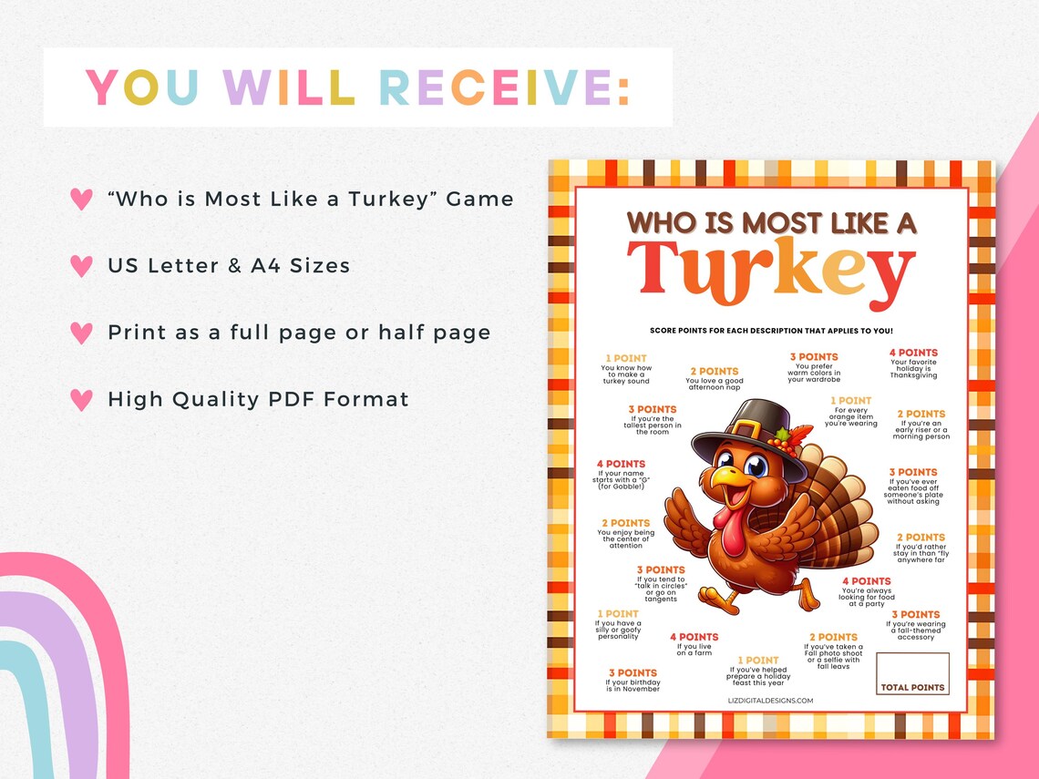 Who is Most Like a Turkey, Printable Thanksgiving Game, Friendsgiving ...