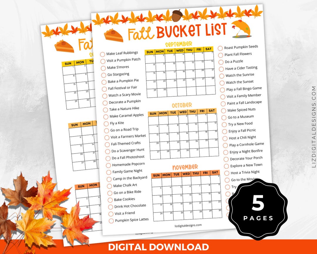 Fall Bucket List Printable, Fillable Fall To-do List PDF, Printable ...