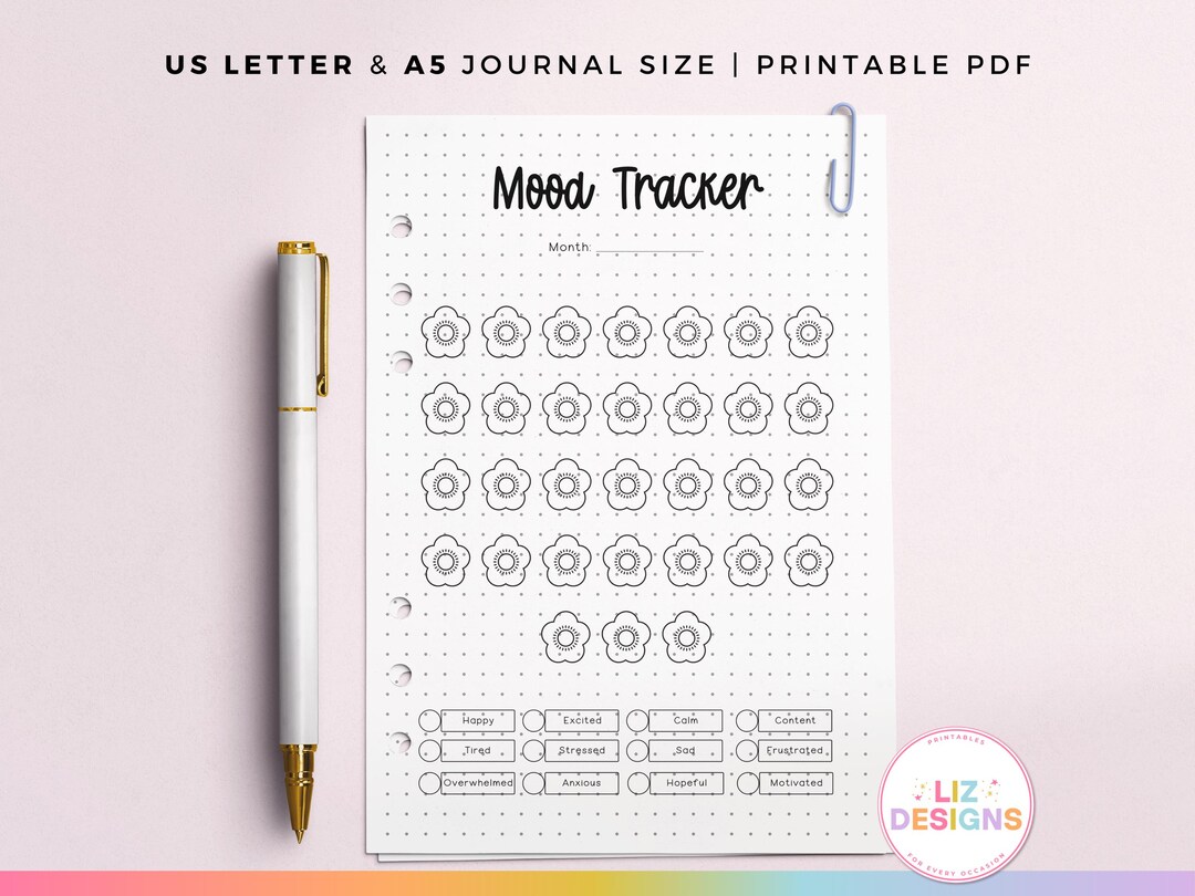 Printable Monthly Mood Tracker, Daily Happiness Coloring Page, Dot Grid ...
