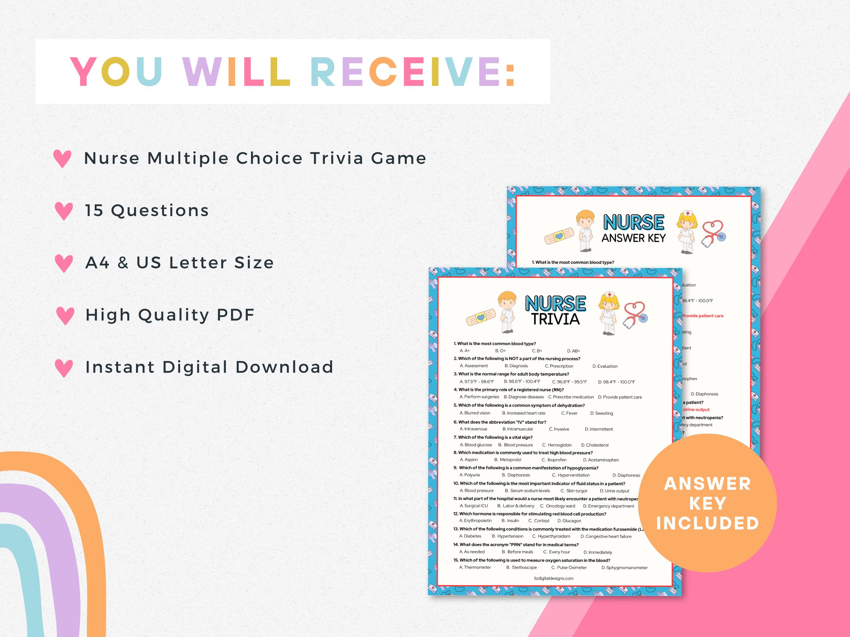 Printable Nurse Trivia, Nurse Appreciation Party Game, Medical Party ...