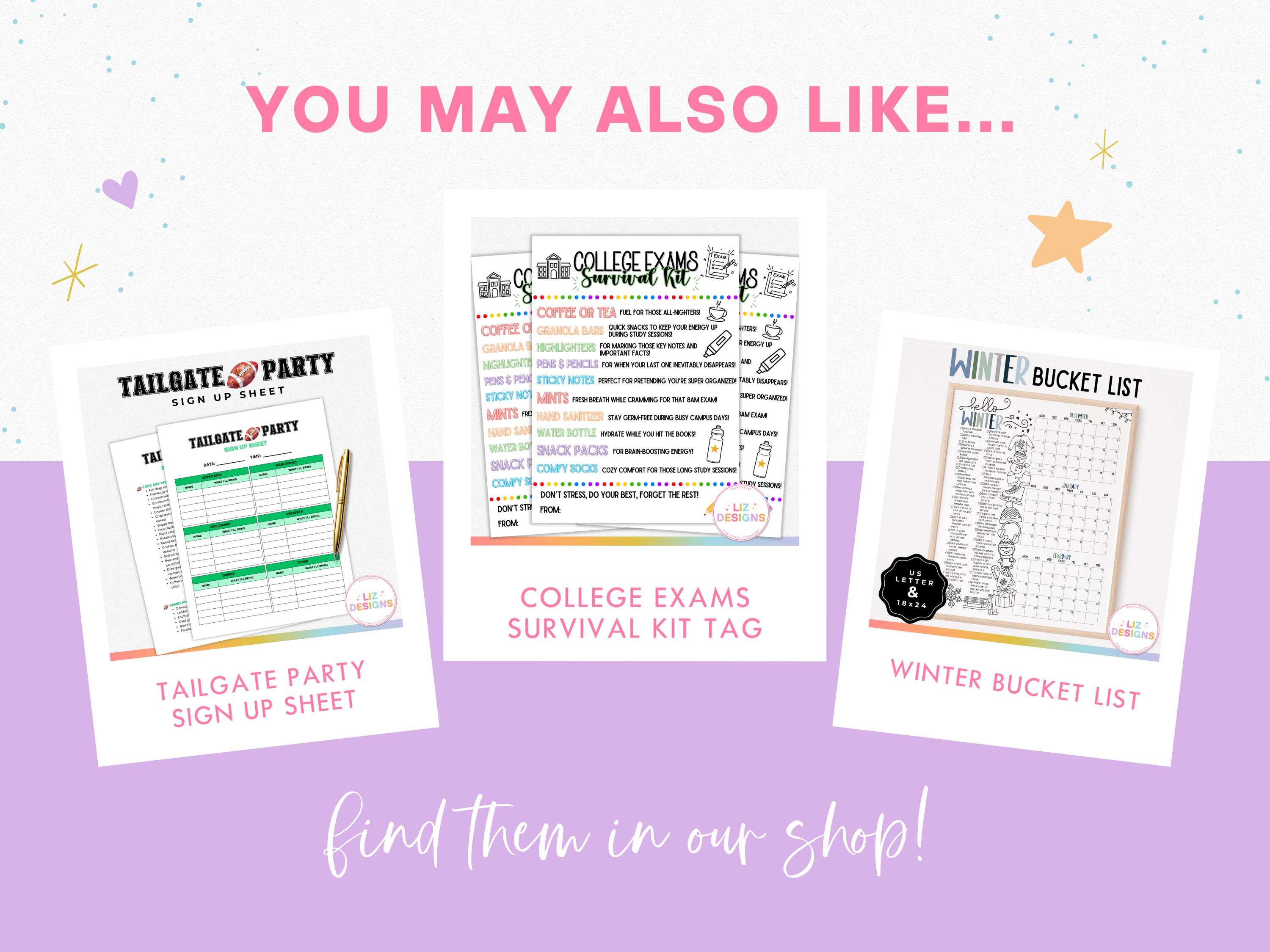 Student Finals Care Package, Printable Gift Tag for College Students ...