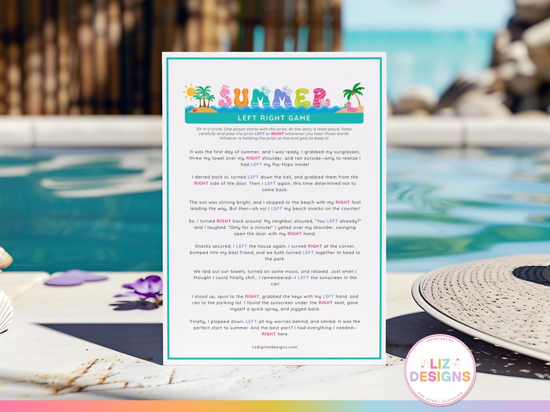 Left Right Game, Summer Party Game, Summer Left Right Story, Pass the ...