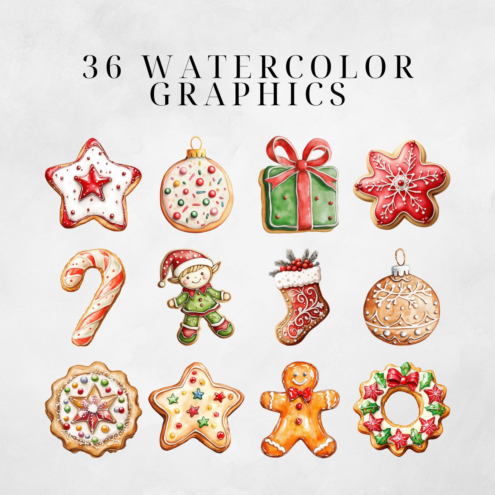 Watercolor Christmas Cookies Clipart, Gingerbread Clip Art, Holiday ...