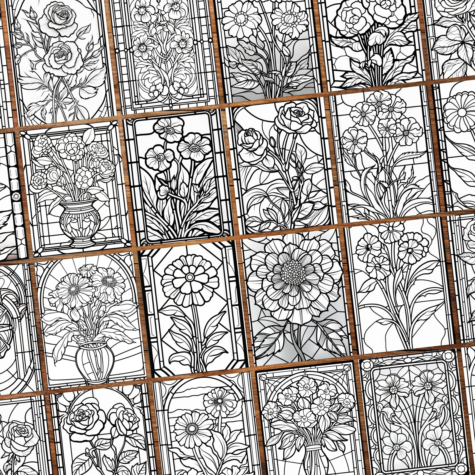 30 Flower Stained Glass Window Coloring Pages for Adults and Kids ...