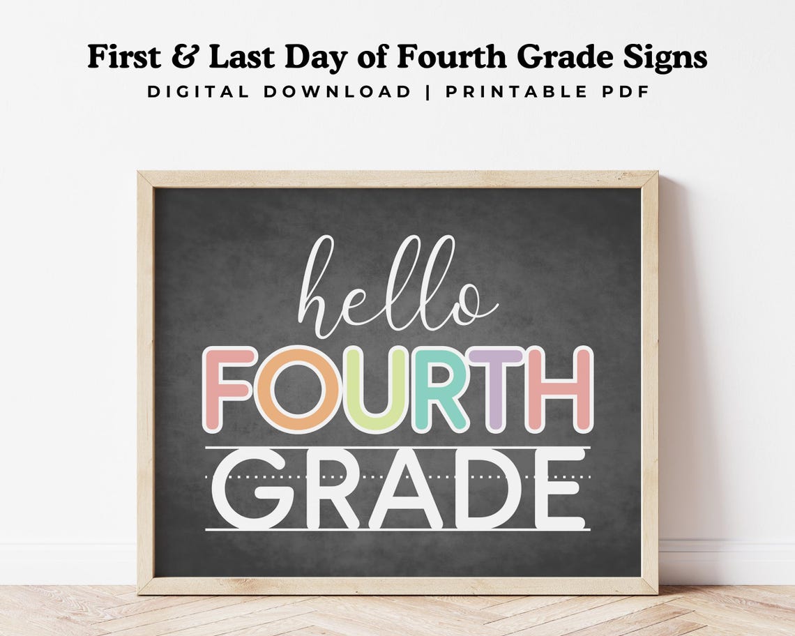 First Day of 4th Grade Chalkboard Signs, Last Day of School Sign ...