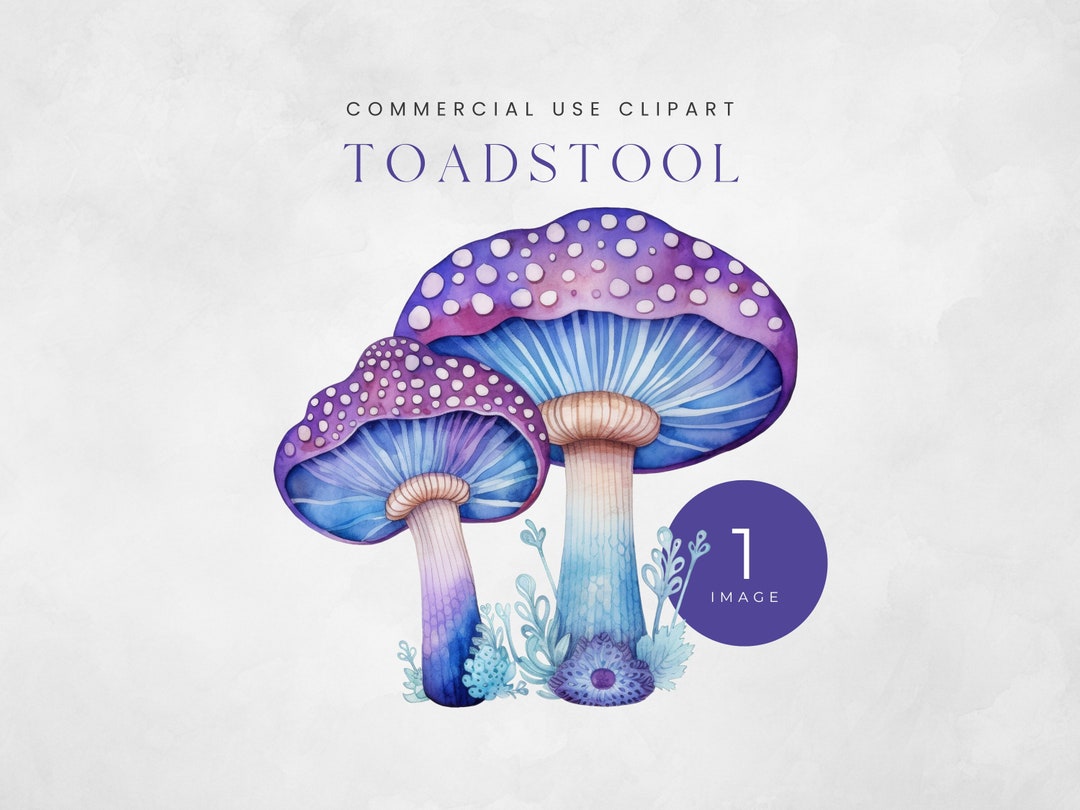 Cute Mushroom Clipart, Watercolor Toadstool Clip Art Digital Download ...