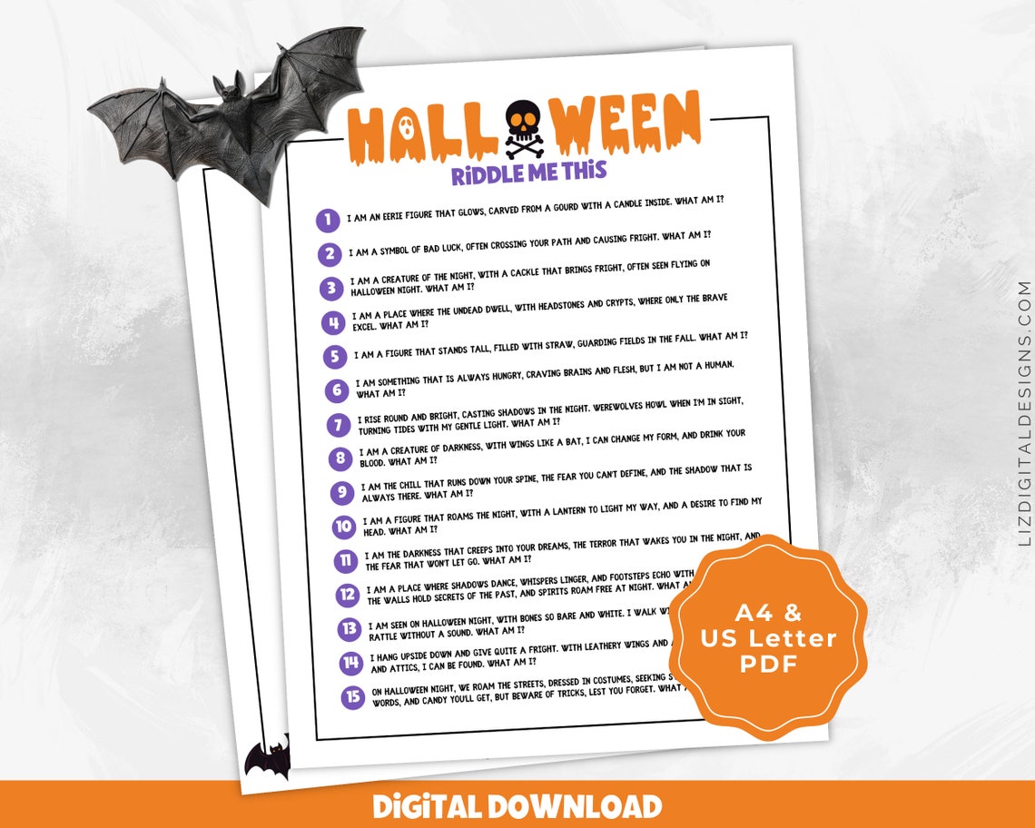 Halloween Riddle Me This Printable Party Game, Halloween Activities ...