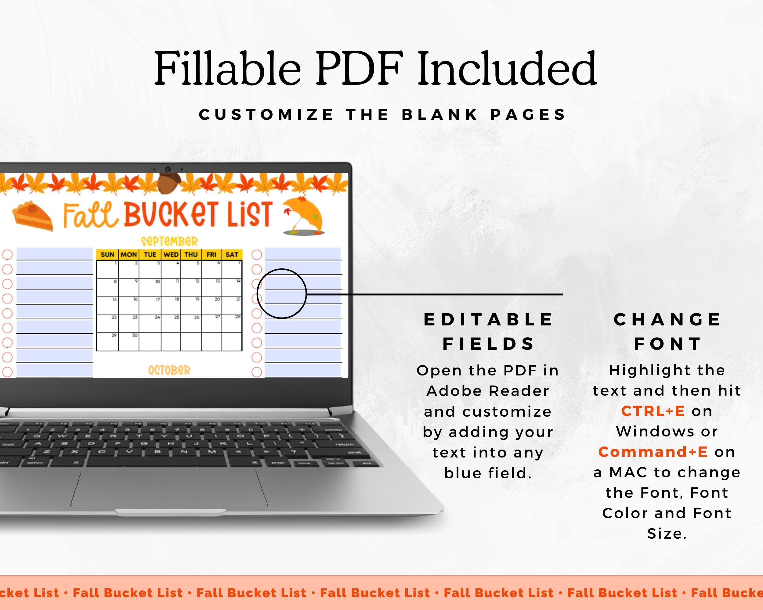 Fall Bucket List Printable, Fillable Fall To-do List PDF, Printable ...