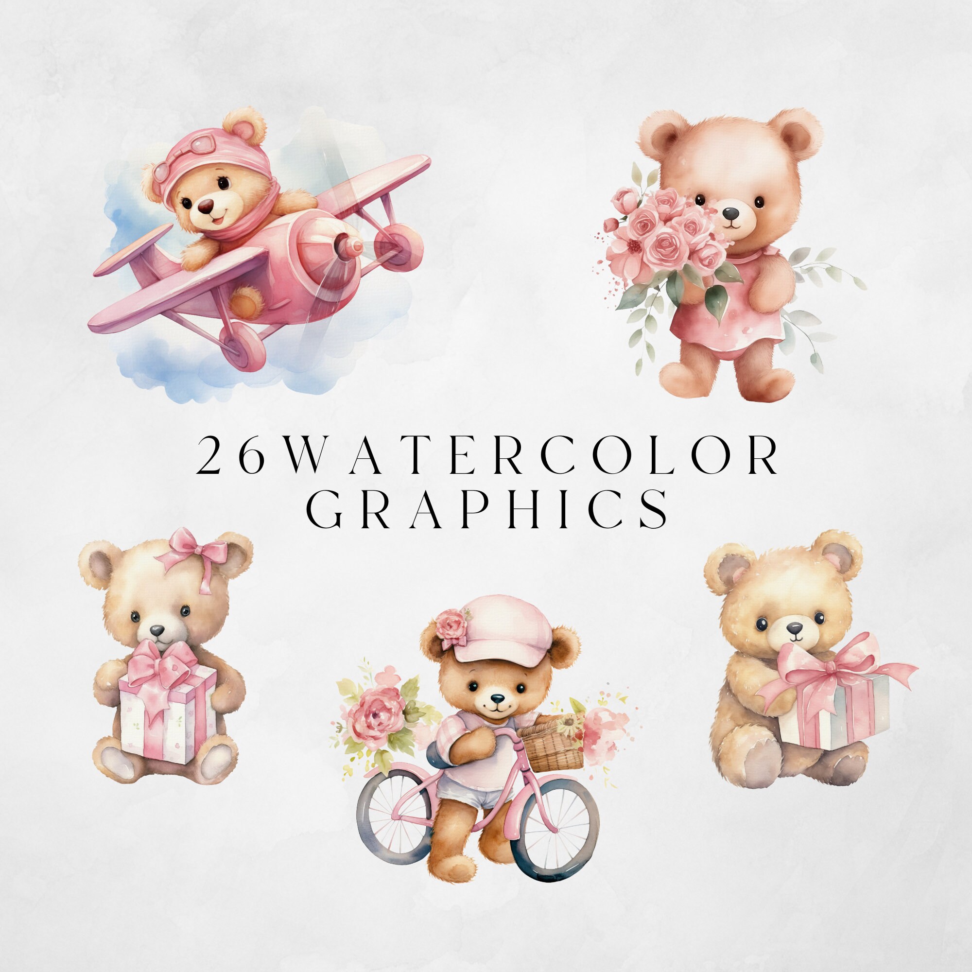 Pink Teddy Bear Clipart Watercolor Teddy Bear Clipart for Girl ...