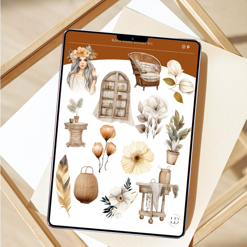 Boho Digital Planner Stickers Bundle, Goodnotes Journaling Stickers ...