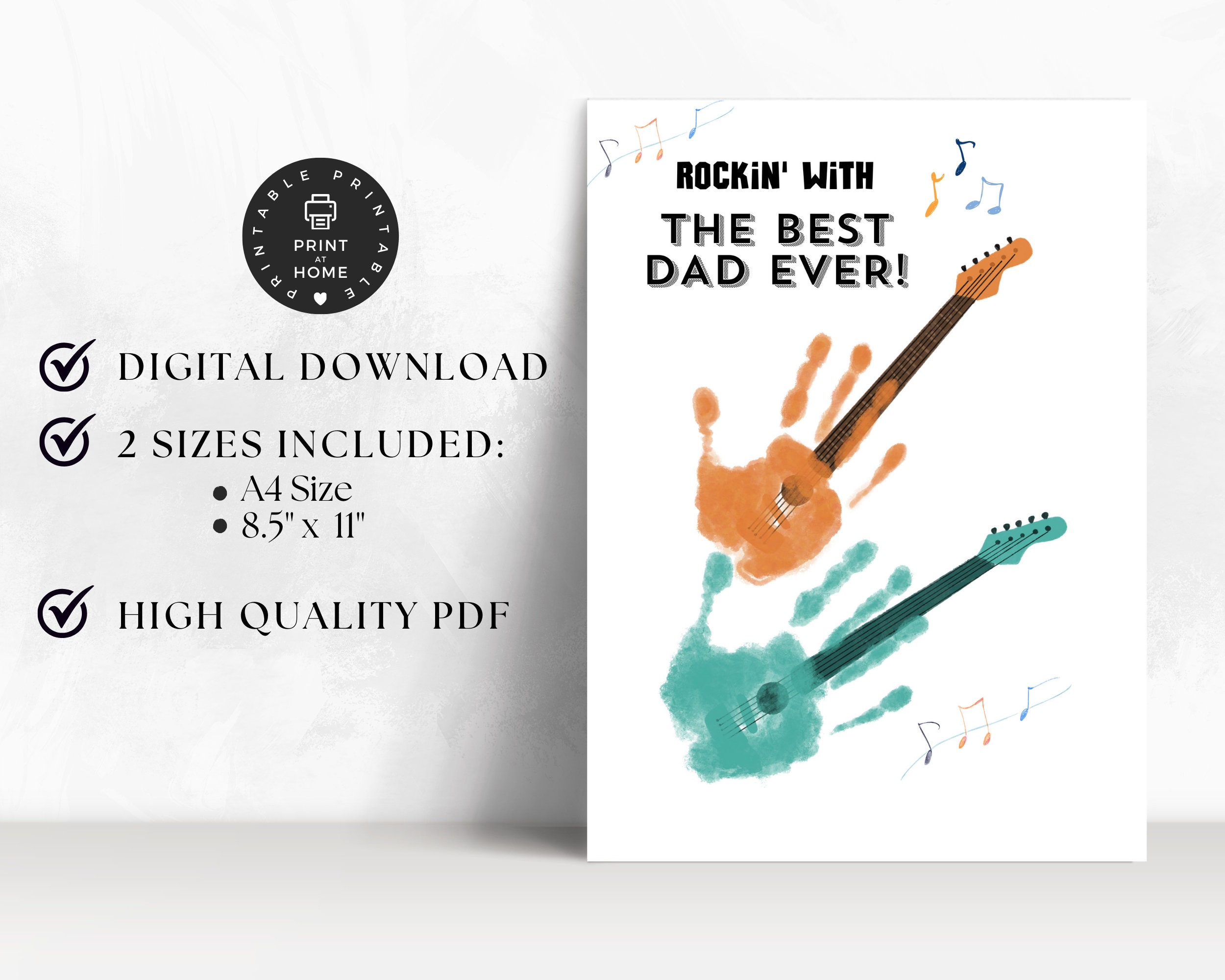 Happy Father's Day Handprint Guitar Art Craft, Memory Keepsake, DIY ...