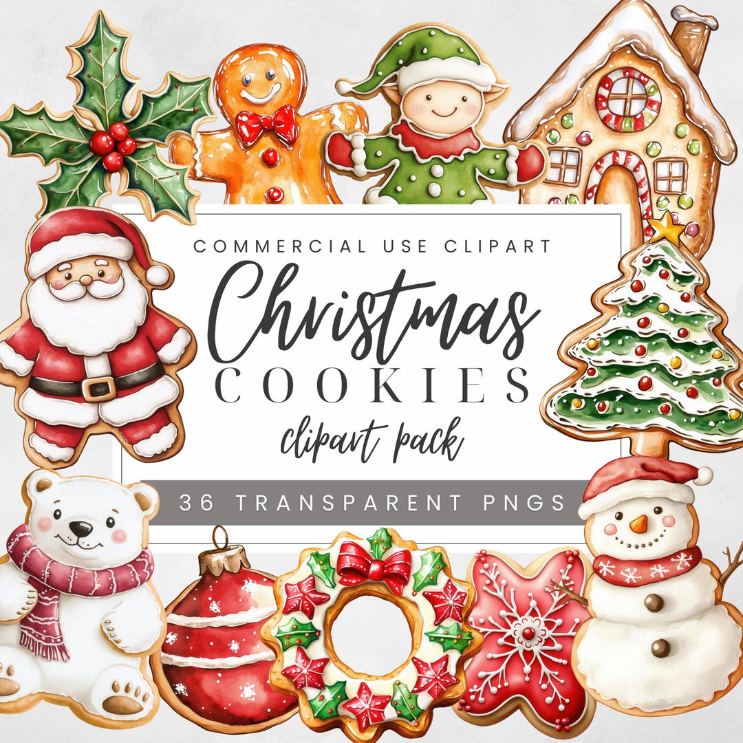Watercolor Christmas Cookies Clipart, Gingerbread Clip Art, Holiday ...