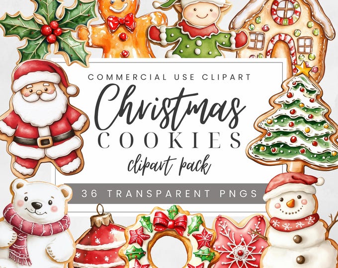 Sugar Cookie Clipart, Set of 22 PNG Bundle, 300 DPI Clip Art, Winter ...