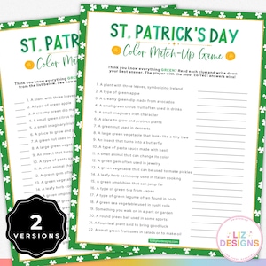 St. Patrick's Day Green Color Match up Game, Printable Senior Trivia ...