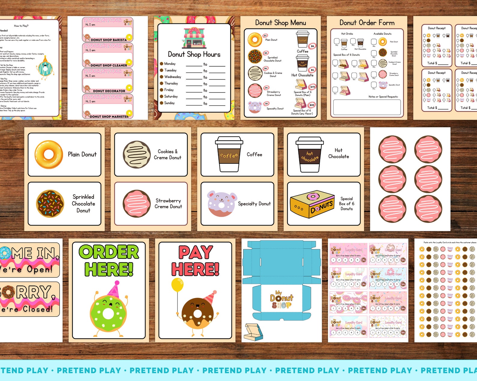 Donut Shop Pretend Play Printables, Home Dramatic Play, Kids Summer ...