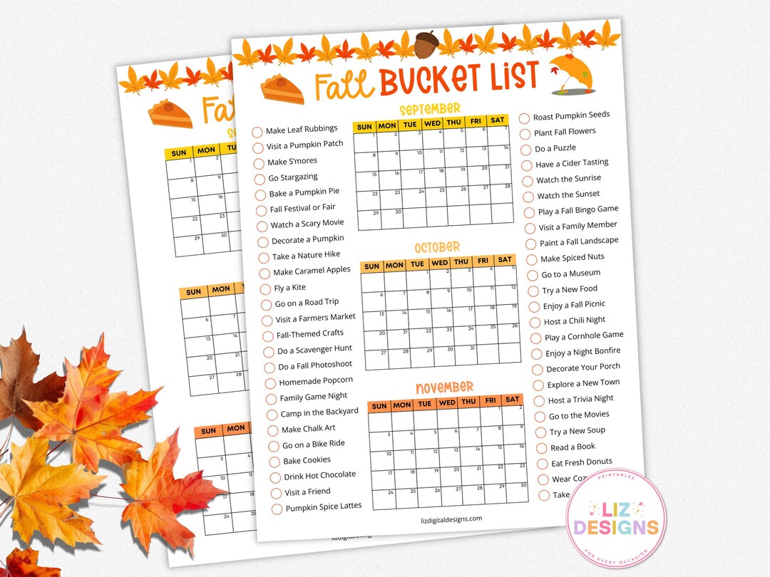 Fall Bucket List Printable, Fillable Fall To-do List PDF, Printable ...