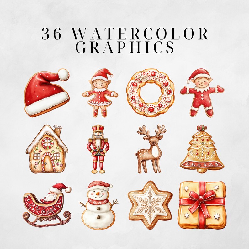 Watercolor Christmas Cookies Clipart, Gingerbread Clip Art, Holiday ...