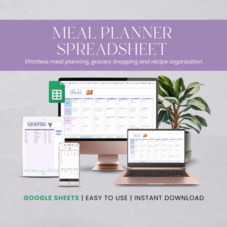 Google Sheets Weekly Meal Planner and Recipe Book, Printable Digital ...