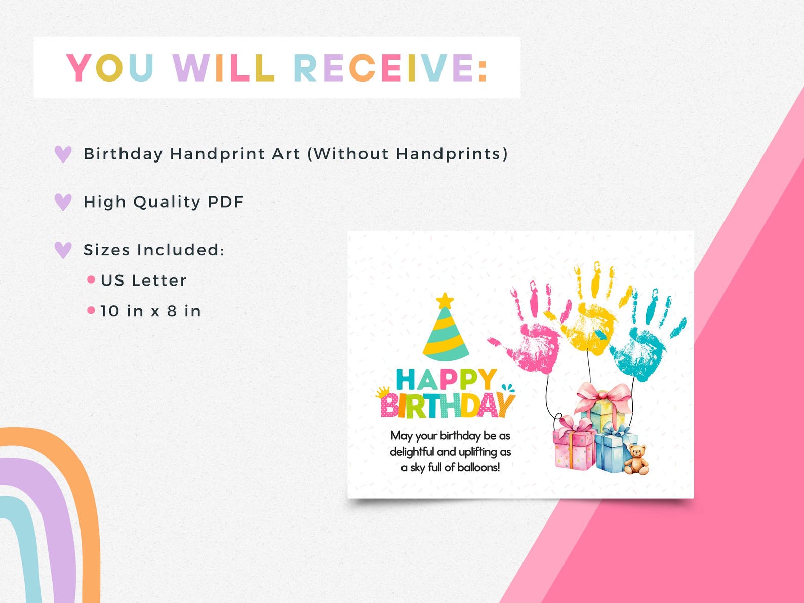 Printable Happy Birthday Handprint Art, Custom Birthday Balloons Gift ...