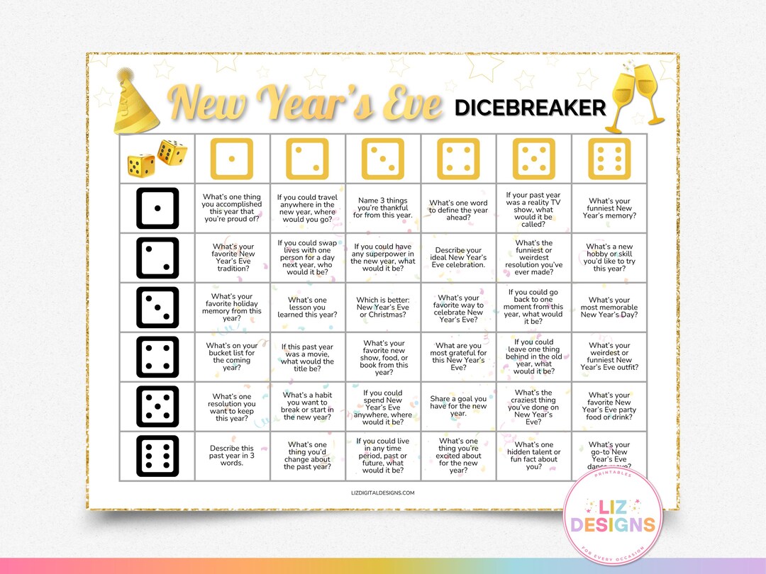 New Years Eve Icebreaker Dice Game, Conversation Starters, Getting to ...