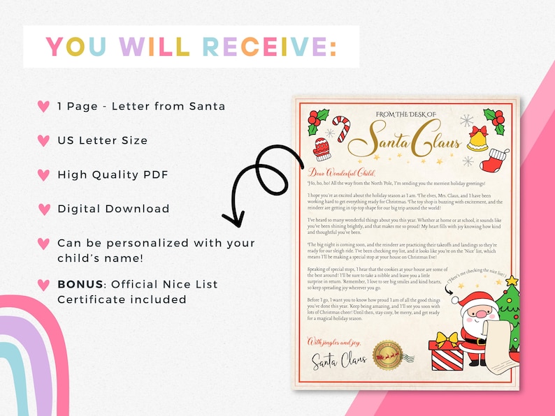 Personalized Letter From Santa Claus, Printable Christmas Letter, North ...