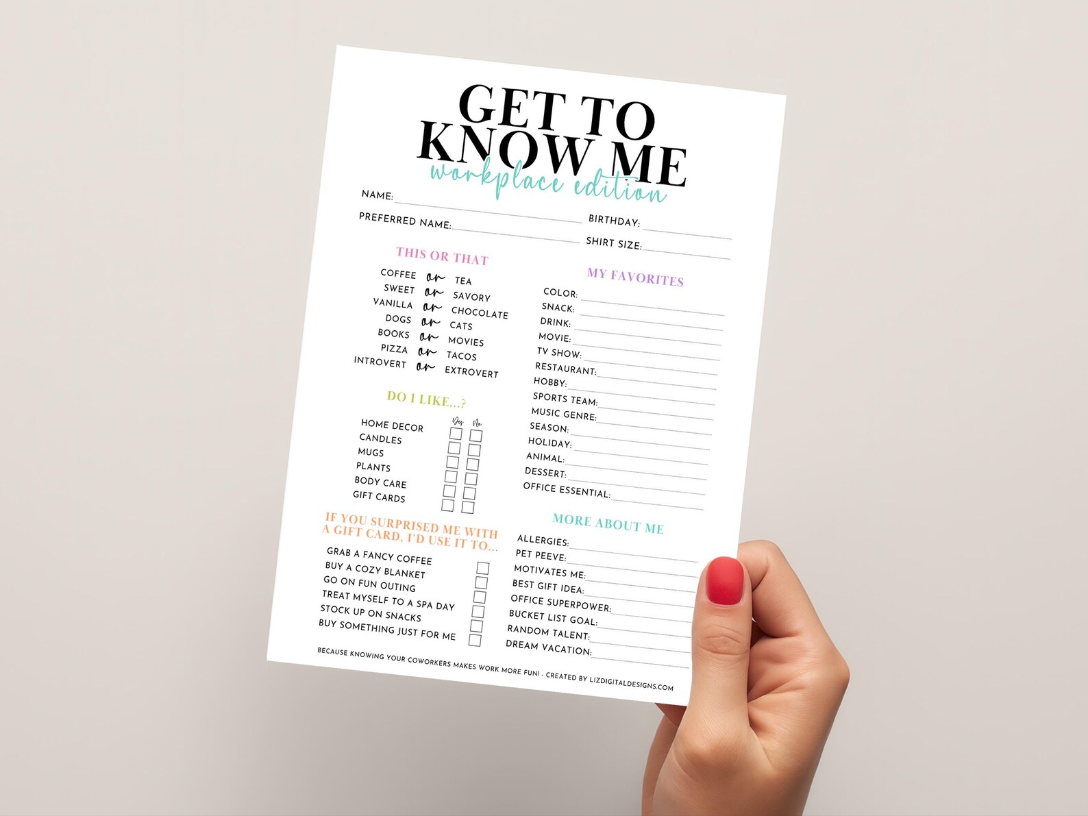 Team Building Get to Know Your Staff Questionnaire Printable, Employee ...