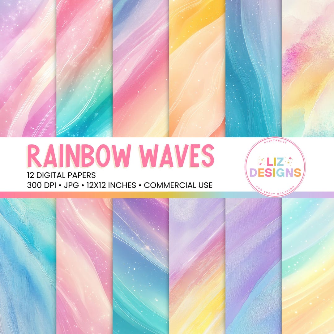 Watercolor Rainbow Digital Papers, Colorful Rainbow Backgrounds, Pastel ...