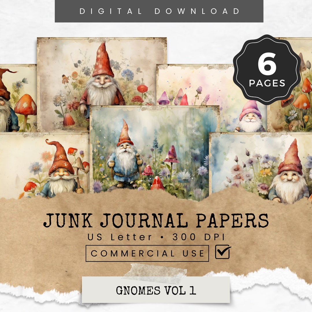 Whimsical Gnomes Junk Journal Papers, Gnome Printables and Ephemera ...