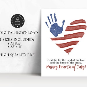 4th of July Handprint Art Craft, Independence Day DIY Craft, Keepsake ...