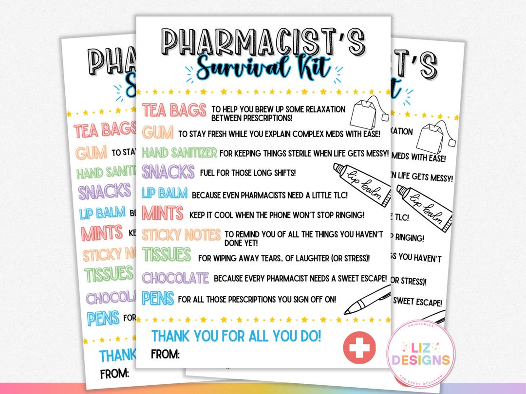 Pharmacy Survival Kit Gift Tag, Tags for Pharmacist, Pharmacy ...